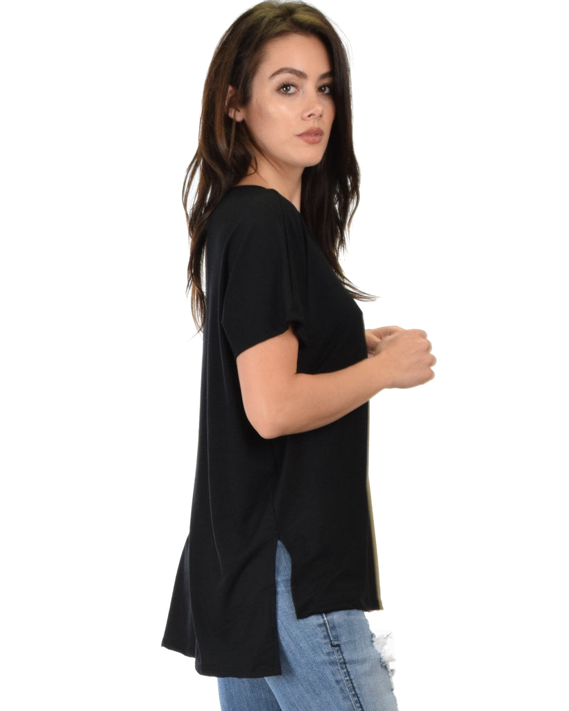 Lyss Loo Ever Amazed Front Cross Straps Black Tunic Top